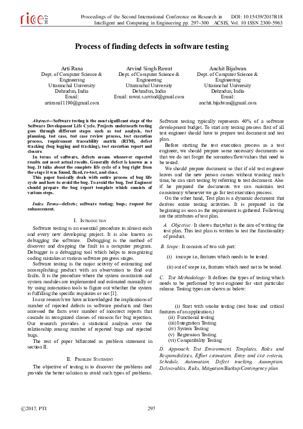 (PDF) Process of finding defects in software testing