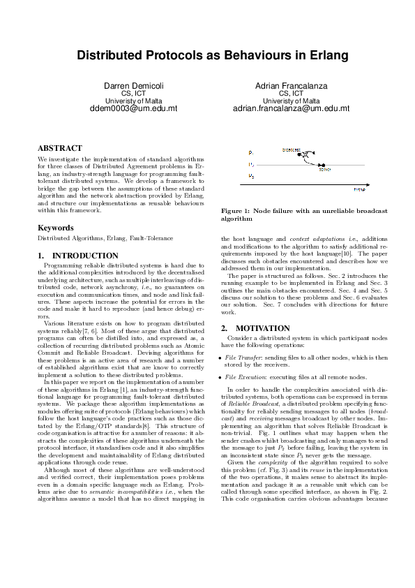 (PDF) Distributed protocols as behaviours in Erlang