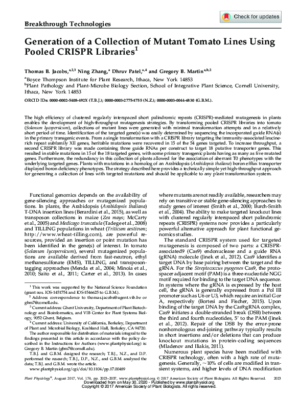 (PDF) Generation of a Collection of Mutant Tomato Lines Using Pooled ...