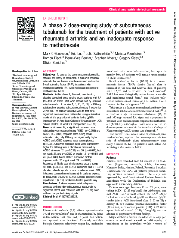 (PDF) A phase 2 dose-ranging study of subcutaneous tabalumab for the ...