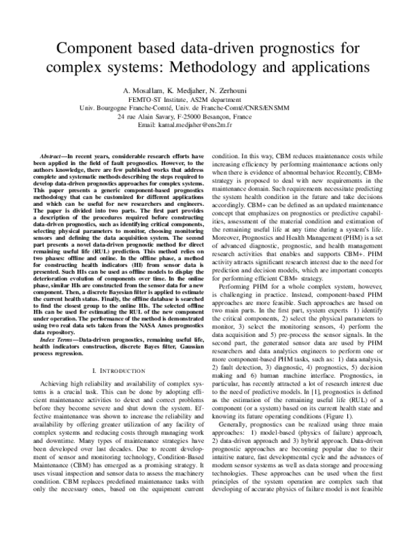Pdf Component Based Data Driven Prognostics For Complex Systems Methodology And Applications