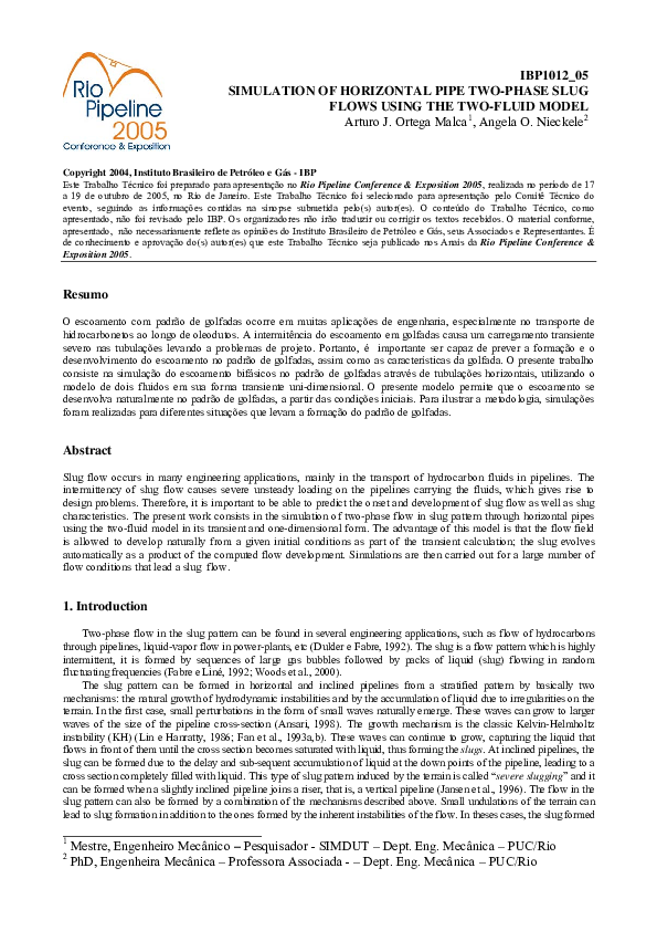 (PDF) Ibp 1012 _ 05 Simulation of Horizontal Pipe Two-Phase Slug Flows Using the Two-Fluid Model