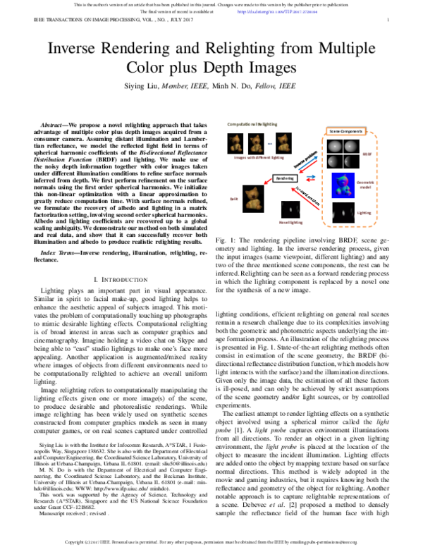 (PDF) Inverse Rendering and Relighting From Multiple Color Plus Depth ...