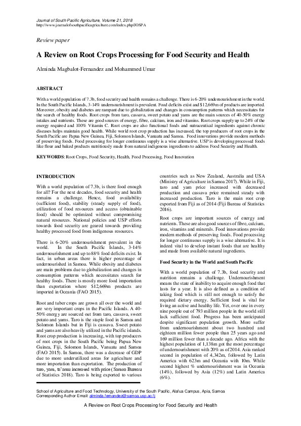 (PDF) A Review on root crops processing for food security and health