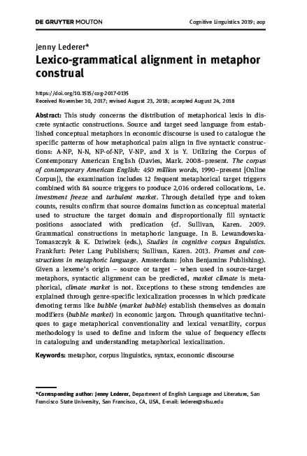 (PDF) Lexico-grammatical alignment in metaphor construal