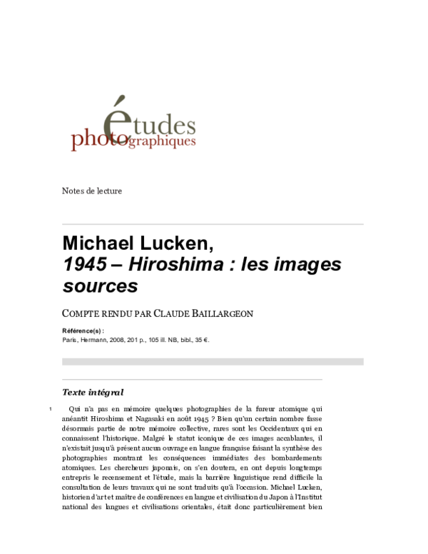 (PDF) Michael Lucken, 1945 – Hiroshima : les images sources