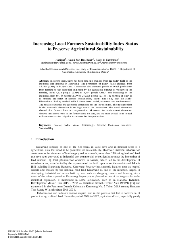 (PDF) Increasing Local Farmers Sustainability Index Status to Preserve ...