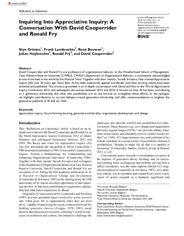 (PDF) Inquiring Into Appreciative Inquiry