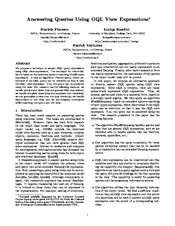 (PDF) Answering queries using OQL view expressions