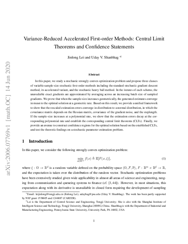 Pdf Variance Reduced Accelerated First Order Methods Central Limit