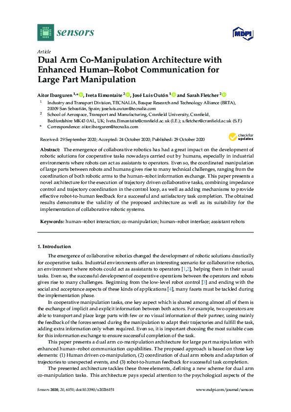 (PDF) Dual Arm Co-Manipulation Architecture with Enhanced Human–Robot ...