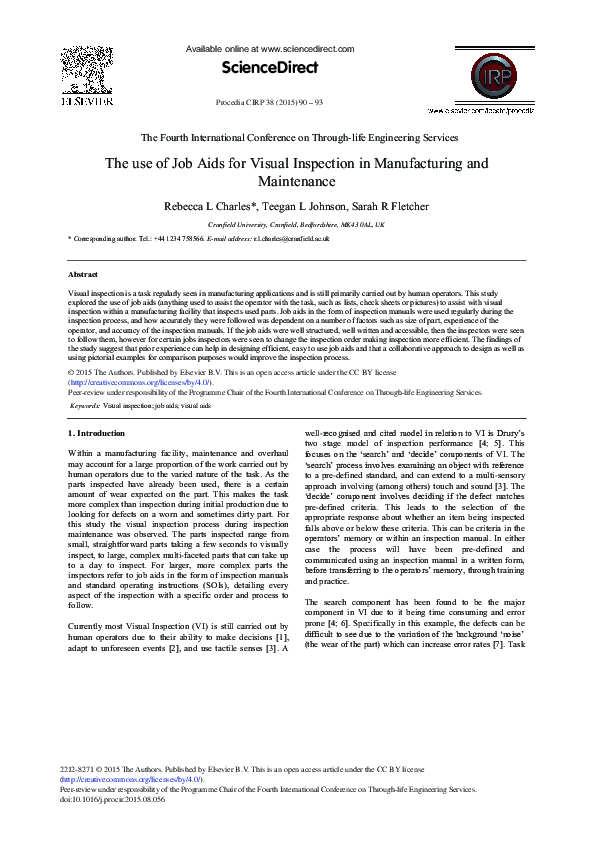 (PDF) The Use of Job Aids for Visual Inspection in Manufacturing and ...