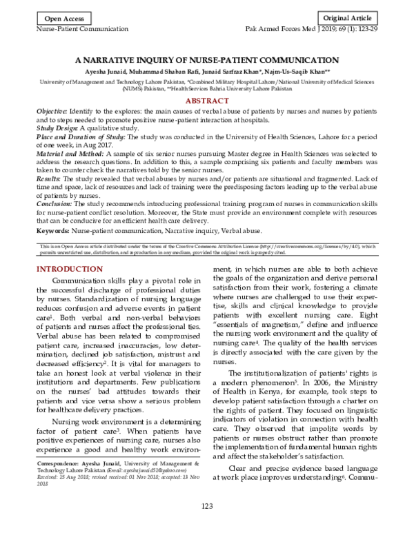 (PDF) A Narrative Inquiry of Nurse-Patient Communication