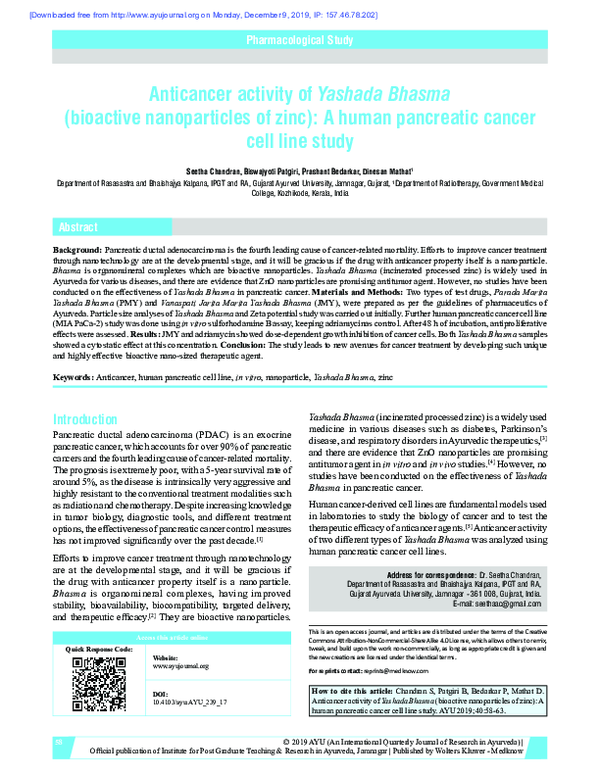 (PDF) Anticancer activity of Yashada Bhasma (bioactive nanoparticles of ...
