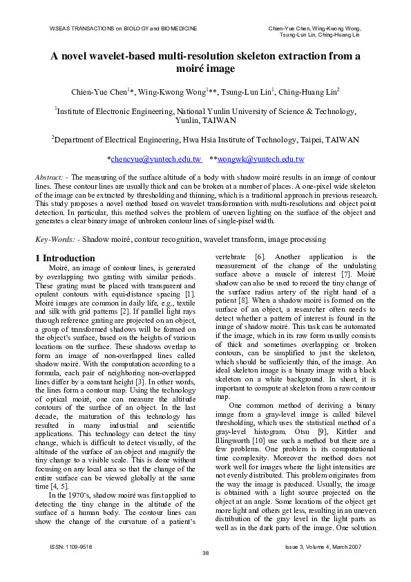 (PDF) A novel wavelet-based multi-resolution skeleton extraction from a moiré image