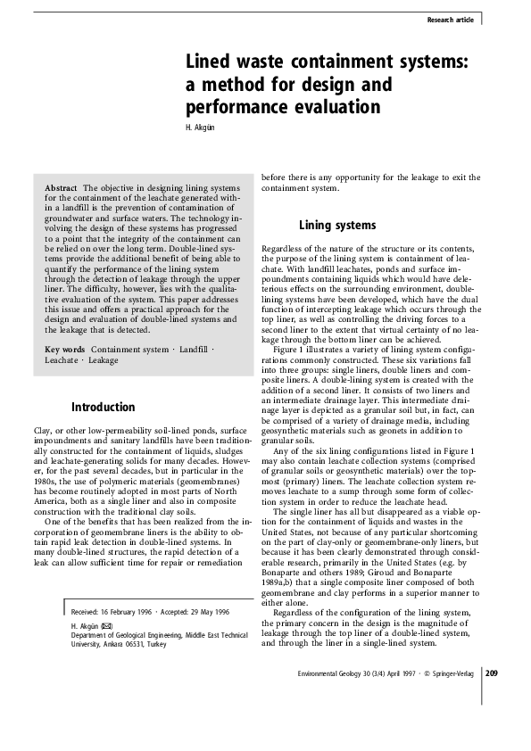 (PDF) Lined waste containment systems: a method for design and ...