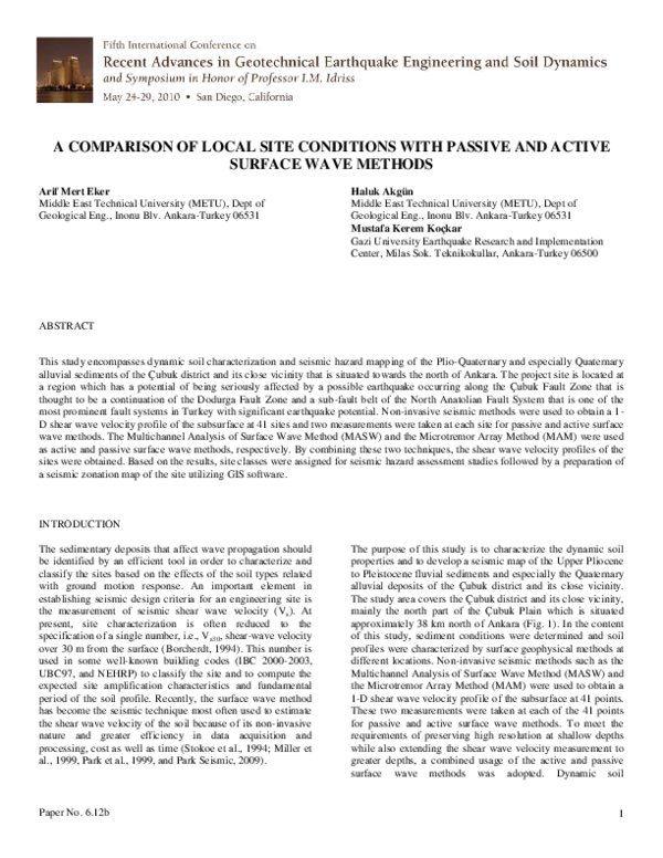 (PDF) A Comparison of Local Site Conditions with Passive and Active ...
