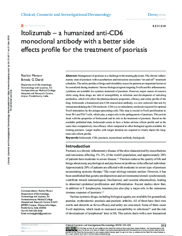 (PDF) Itolizumab – a humanized anti-CD6 monoclonal antibody with a ...