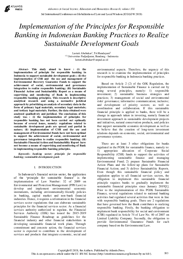 (PDF) Implementation of the Principles for Responsible Banking in ...