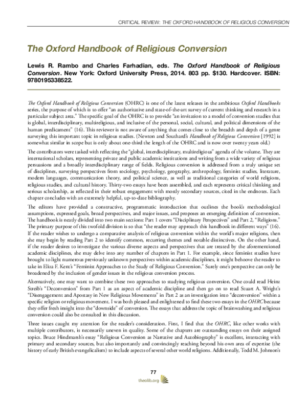 (PDF) The Oxford Handbook of Religious Conversion
