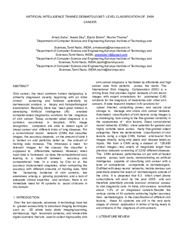 (PDF) ARTIFICIAL INTELLIGENCE TRAINED DERMATOLOGIST-LEVEL ... (PDF) ARTIFICIAL INTELLIGENCE TRAINED DERMATOLOGIST-LEVEL ...