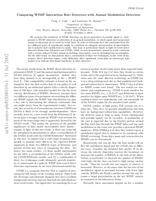 (PDF) Comparing interaction rate detectors for weakly interacting massive particles with annual ...
