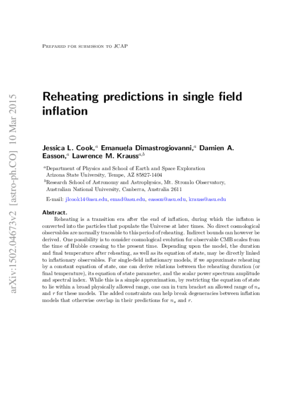 (PDF) Reheating predictions in single field inflation