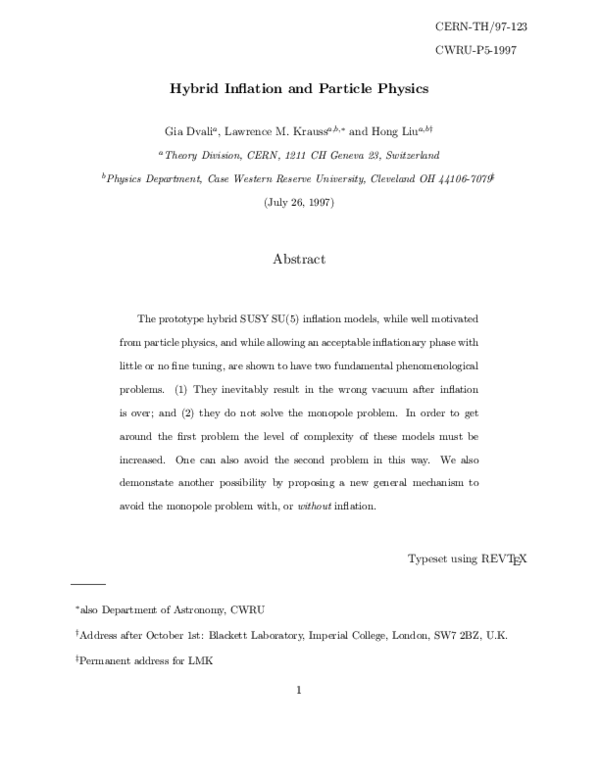 (PDF) Hybrid Inflation and Particle Physics