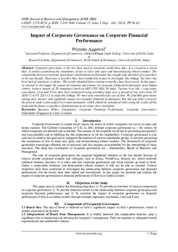 (PDF) The Impact of Corporate Governance on Corporate Financial Performance