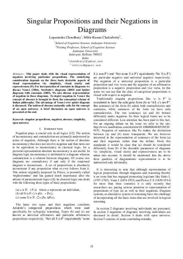 (PDF) Singular Propositions and their Negations in Diagrams
