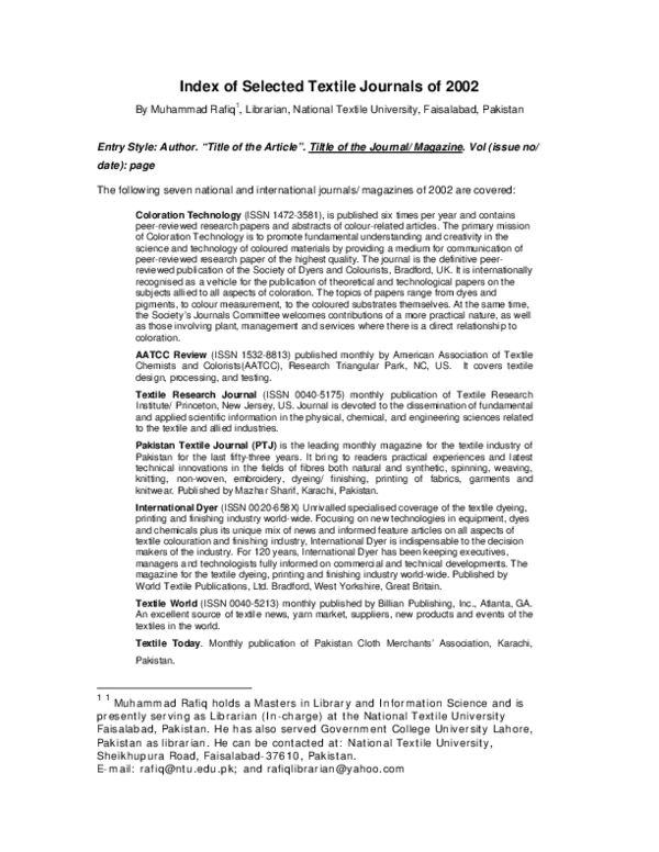 (PDF) Index of Selected Textile Journals of 2002