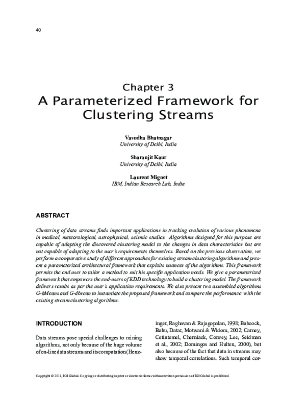 (PDF) A Parameterized Framework for Clustering Streams | vasudha bhatnagar - Academia.edu