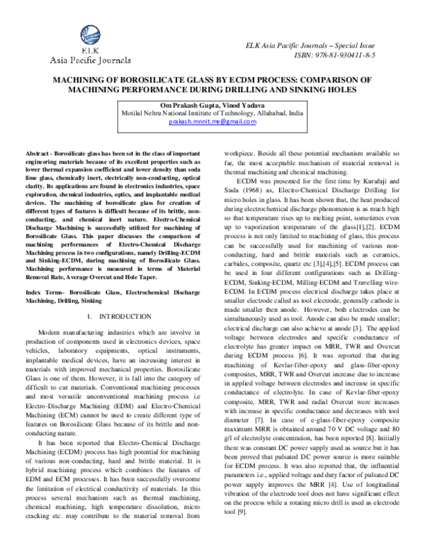(PDF) Machining of Borosilicate Glass by Ecdm Process: Comparison of Machining Performance ...