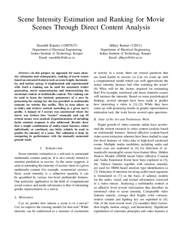 (PDF) Scene Intensity Estimation and Ranking for Movie Scenes Through ...