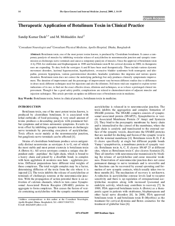 (PDF) Therapeutic Application of Botulinum Toxin in Clinical Practice