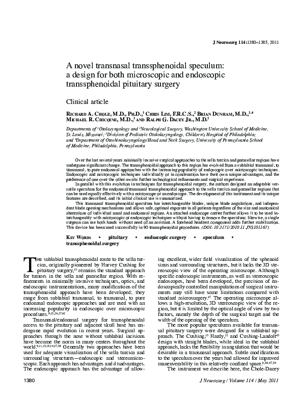 (PDF) A novel transnasal transsphenoidal speculum: a design for both ...