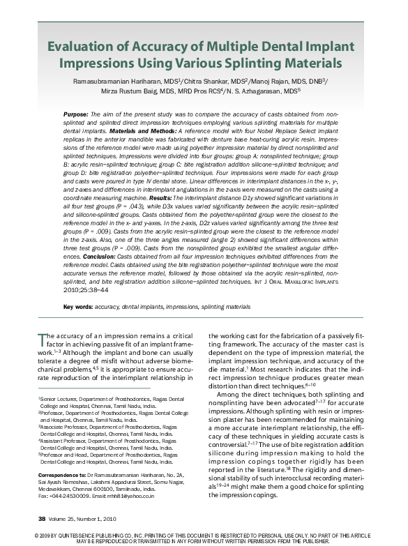 (PDF) Evaluation of accuracy of multiple dental implant impressions ...