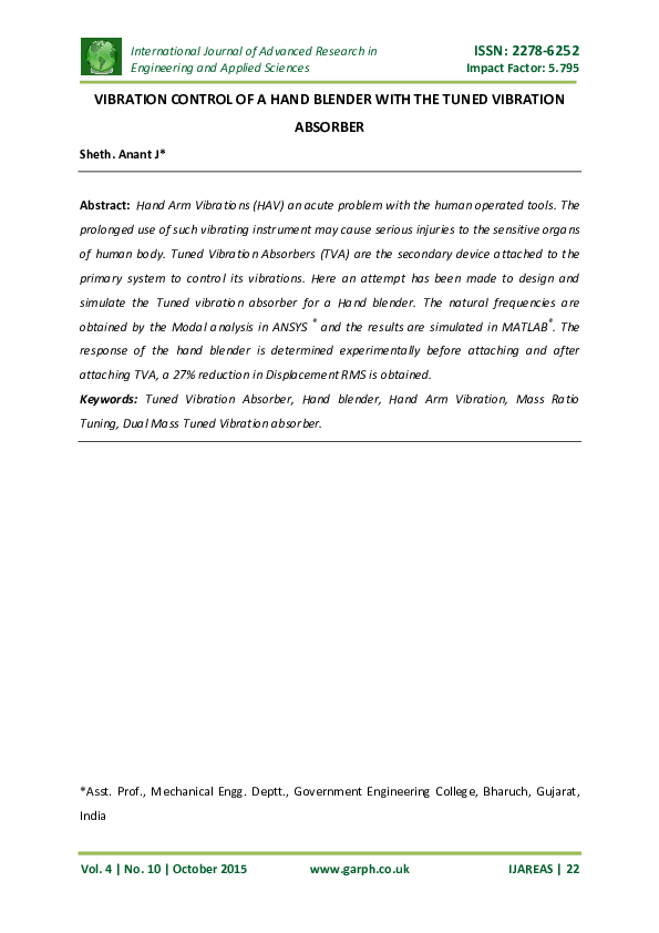(PDF) Vibration Control of a Hand Blender with the Tuned Vibration Absorber