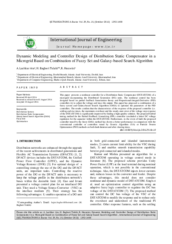 Pdf Dynamic Modeling And Controller Design Of Distribution Static