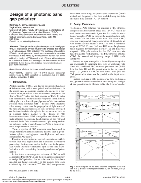 (PDF) Design of a photonic band gap polarizer
