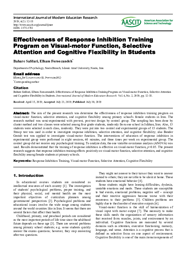 (PDF) Effectiveness of Response Inhibition Training Program on Visual-motor Function, Selective ...