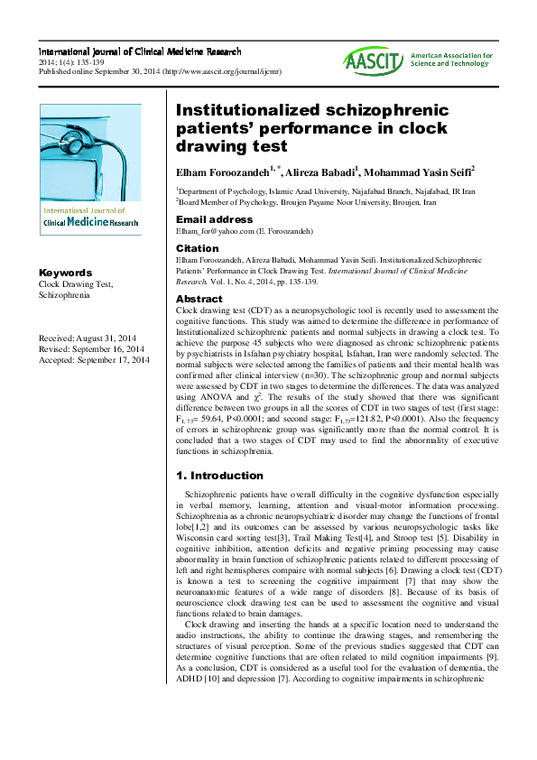 (PDF) Institutionalized schizophrenic patients ’ performance in clock ...
