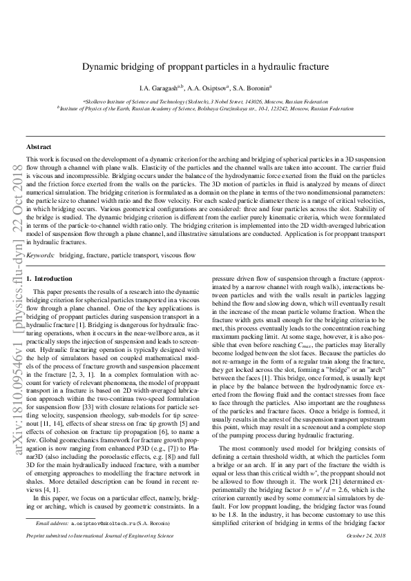 (PDF) Dynamic bridging of proppant particles in a hydraulic fracture