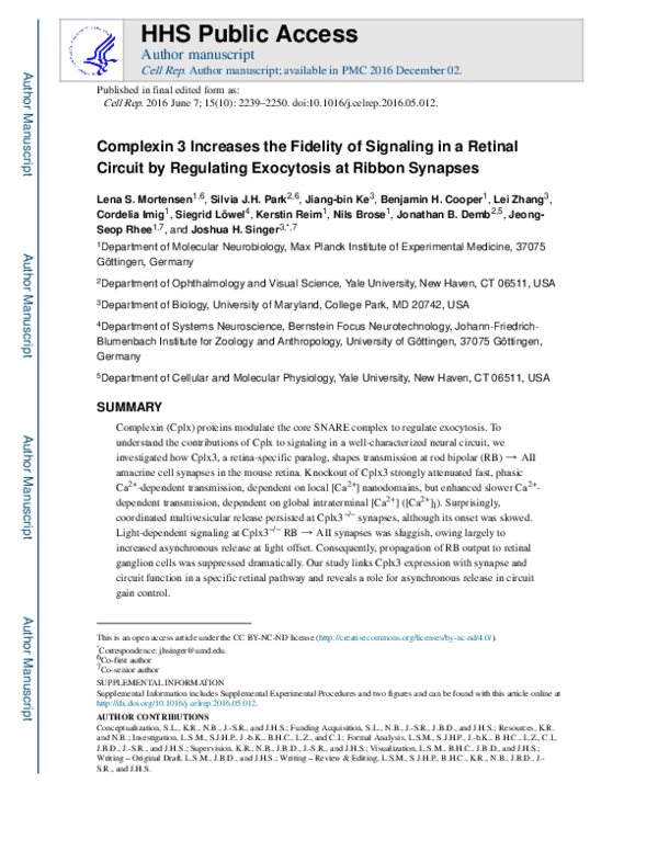 (PDF) Complexin 3 Increases the Fidelity of Signaling in a Retinal ...