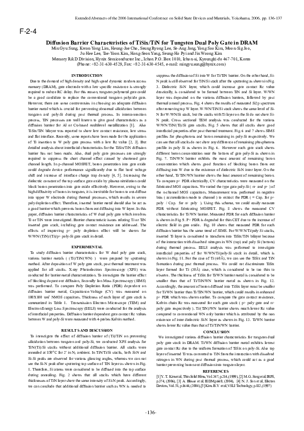 (PDF) Diffusion Barrier Characteristics of TiSix/TiN for Tungsten Dual ...