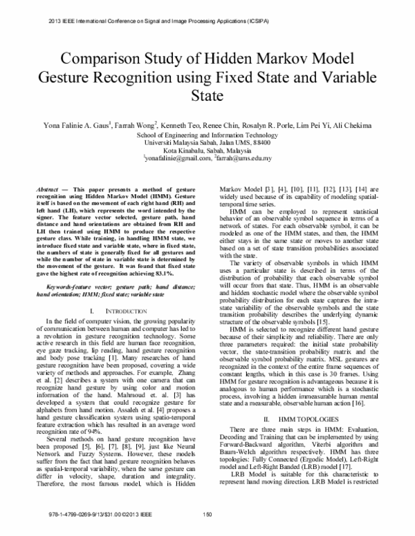 (PDF) Comparison study of Hidden Markov Model gesture recognition using fixed state and variable ...