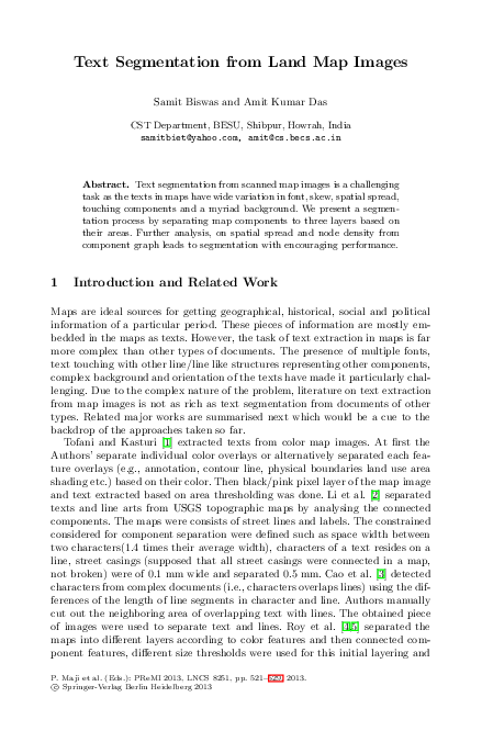 (PDF) Text Segmentation from Land Map Images