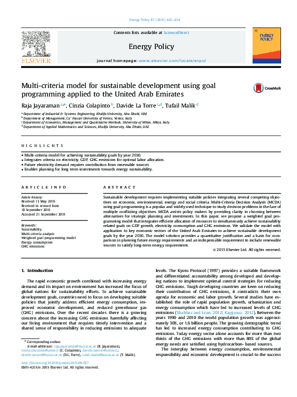 (PDF) Multi-criteria model for sustainable development using goal ...
