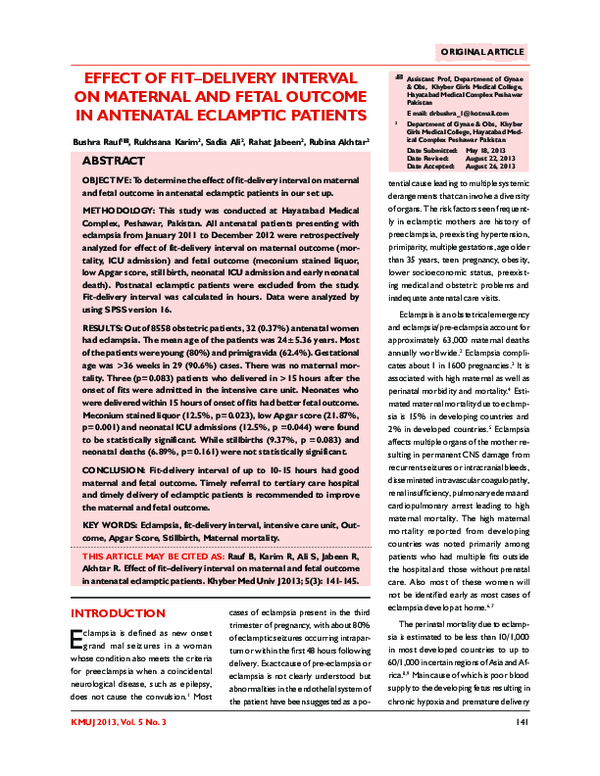 (PDF) Effect of Fit-Delivery Interval on Maternal and Fetal Outcome in ...