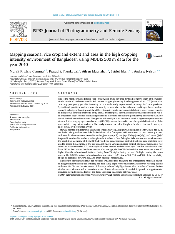 (PDF) Rice cropping patterns in Bangladesh